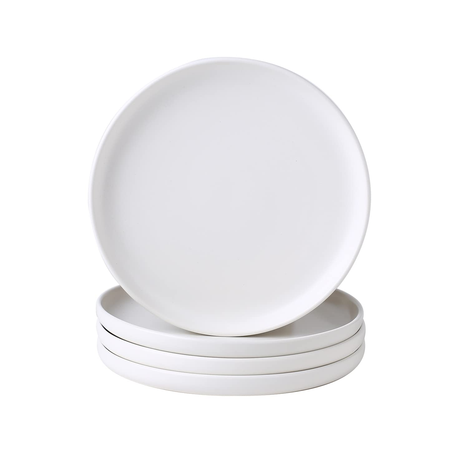 Swuut Matte Ceramic Appetizer Plates 6 Inch,Small Mini Dessert Plates Set of 4,Microwave and Oven Safe Snack,Bread,Butter Dessert,Pie,Cake Plates Cat Dishes(6 inch, White)