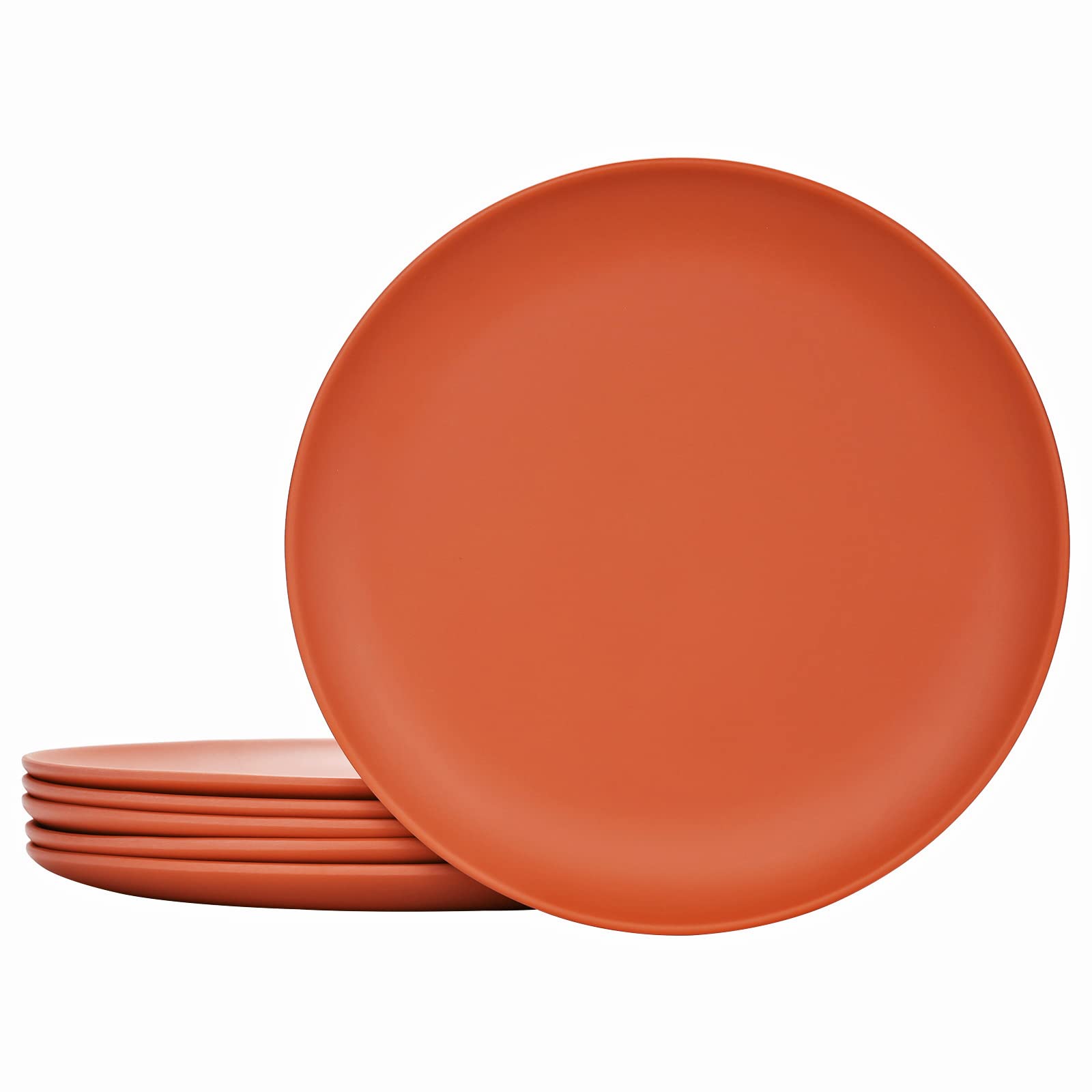 TP 10" Melamine Dinner Plates, 6-piece Plate Set Unbreakable Serving Dishes for Indoors and Outdoors, Unbreakable Dinner Service for 6, Matte-Orange Red