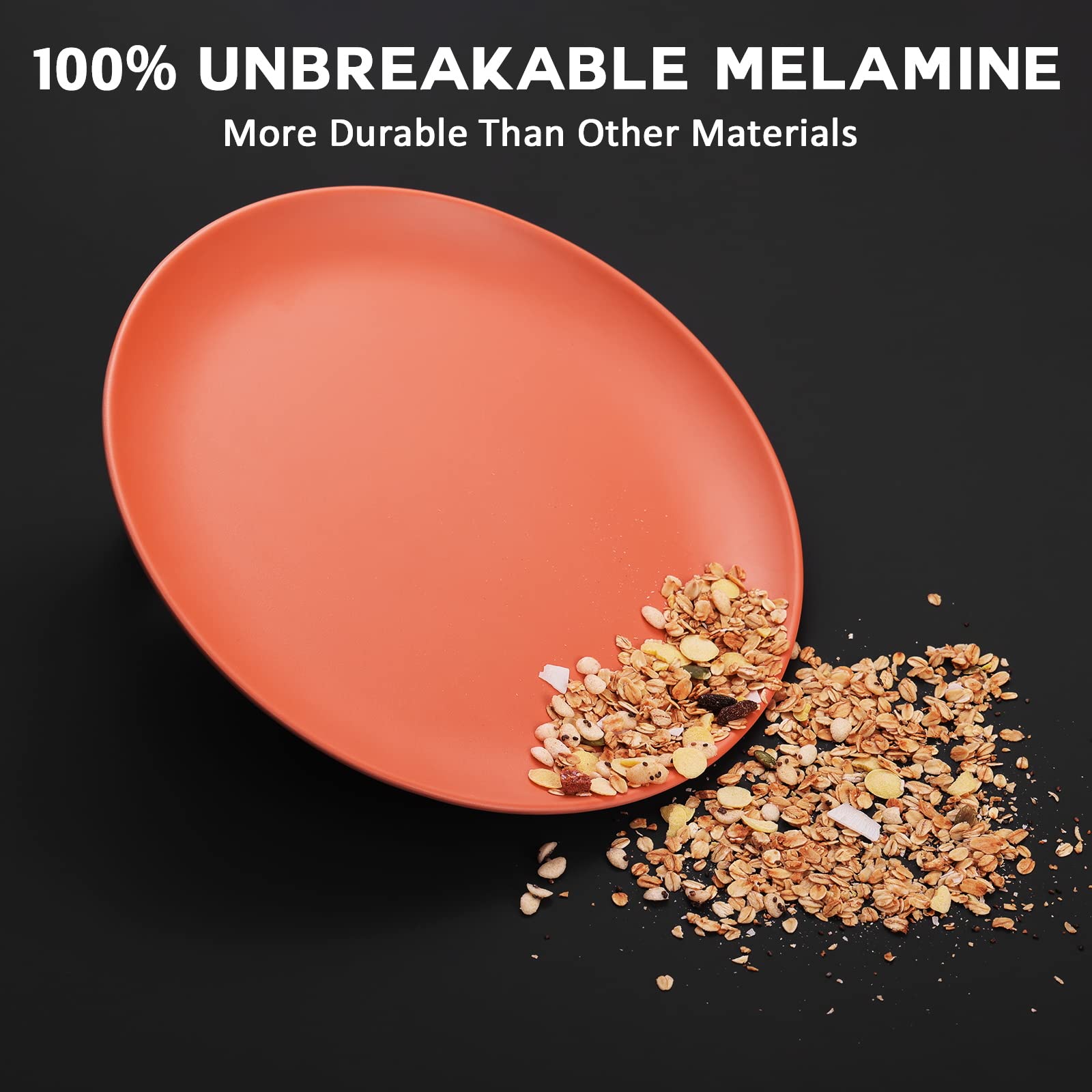 TP 10" Melamine Dinner Plates, 6-piece Plate Set Unbreakable Serving Dishes for Indoors and Outdoors, Unbreakable Dinner Service for 6, Matte-Orange Red