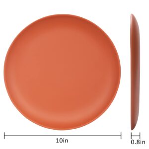 TP 10" Melamine Dinner Plates, 6-piece Plate Set Unbreakable Serving Dishes for Indoors and Outdoors, Unbreakable Dinner Service for 6, Matte-Orange Red