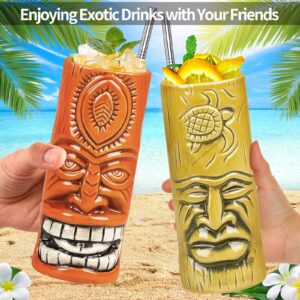 SuproBarware Tiki Mugs Set of 4– Ceramic Hawaiian Party Mugs Large Drinkware, Tiki Bar Mugs for Cocktails, Tropical Cups Drinks for Exotic Party