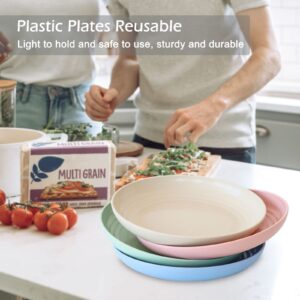 JUCOXO Wheat Straw Plates Plastic Plates Reusable 8 Inch - Microwave Safe Plates for Kitchen, Unbreakable Plates for Outdoor, BPA Free