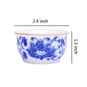 Woonsoon Chinese Handmade Kungfu Tea Cup 60 ml,Bone China Blue and White Tea Cups Set of 3,Ceramic Tea Mugs Without Handles,Best Gift