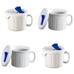 corningware pop-ins 20-ounce mug w/blue vented plastic cover, white (pack of 4)