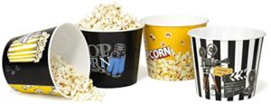 red co. set of 4 nesting movie theater themed popcorn buckets with individual designs - 2 quarts each (movie night pack)