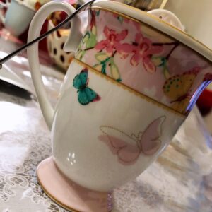 YBK Tech Euro Style Porcelain Tea Cup Coffee Mug with Lid for Breakfast Home Kitchen (((Butterflies Pattern) (Pink)))