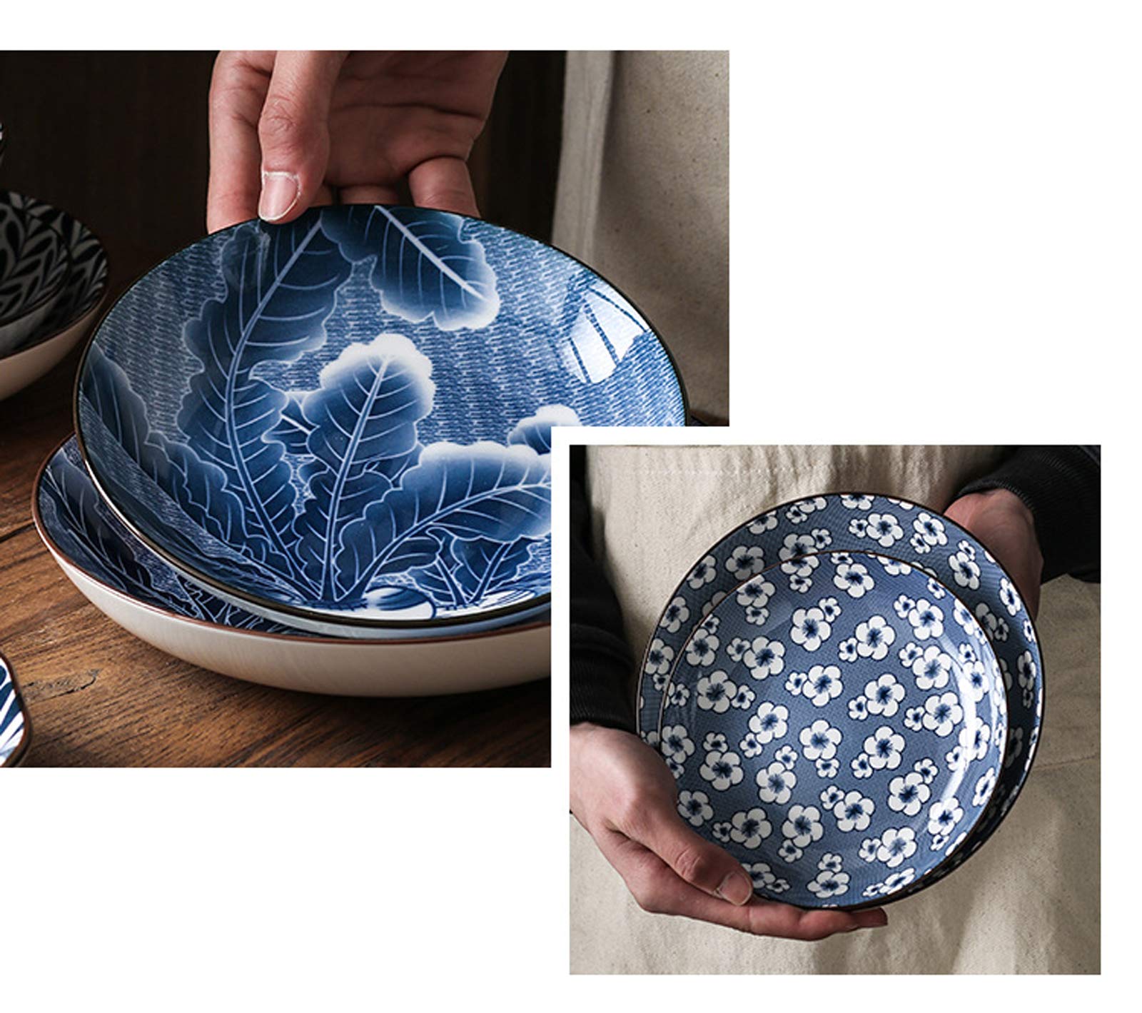 Gegong 12 inch Fish Plate Blue and White Porcelain Dish Serving Plate Floral Dinner Shallow Plate Appetizer Salad Dessert Snack Plate (Tang Grass)