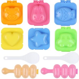 10 pcs rice ball molds egg sushi rice mold non-stick rice ball maker shake rice ball maker mold include 2 pcs rice ball mold shaker and 6 pcs animal boiled egg rice sushi molds for beginner kid-1