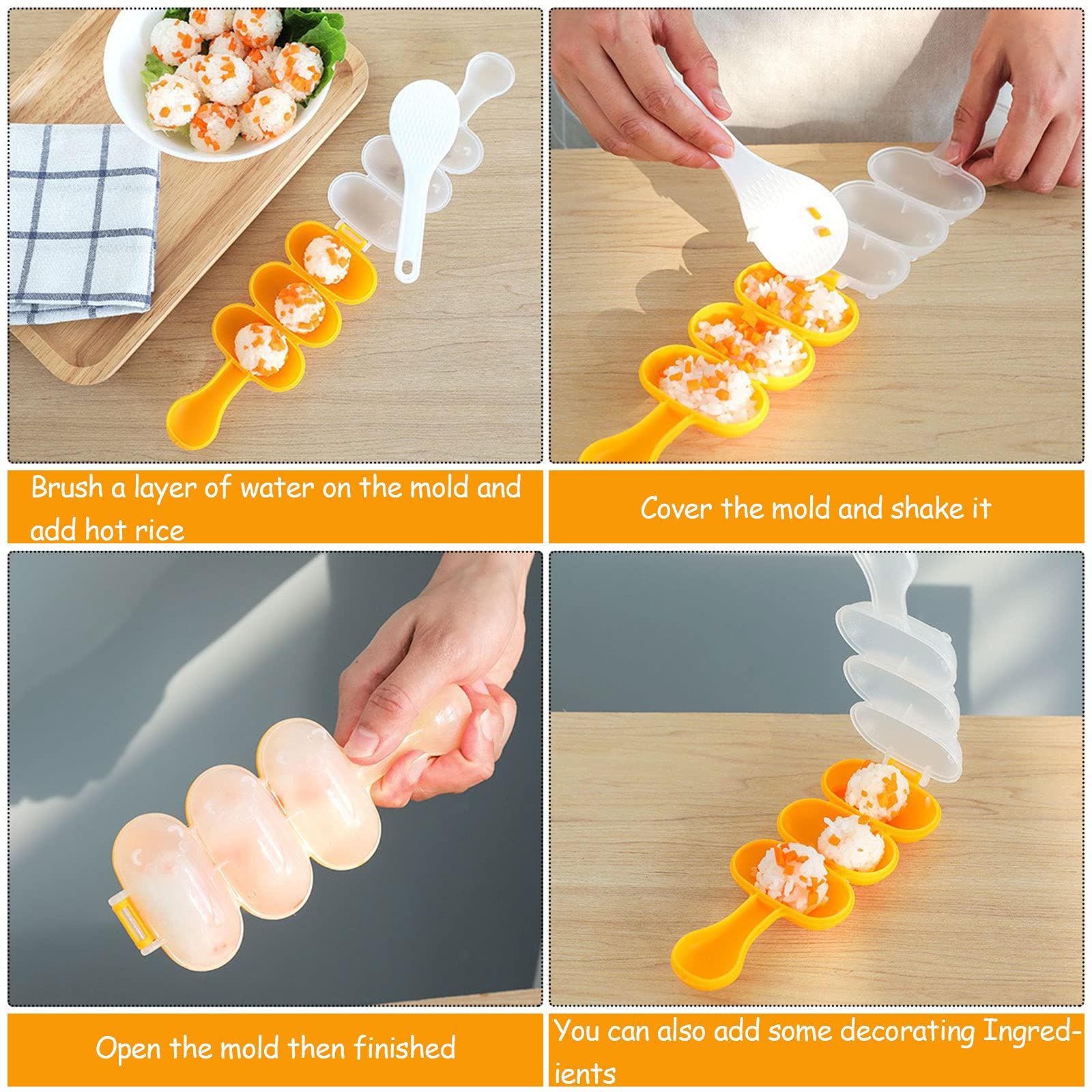 10 PCS Rice Ball Molds Egg Sushi Rice Mold Non-Stick Rice Ball Maker Shake Rice Ball Maker Mold Include 2 PCS Rice Ball Mold Shaker and 6 PCS Animal Boiled Egg Rice Sushi Molds for Beginner Kid-1