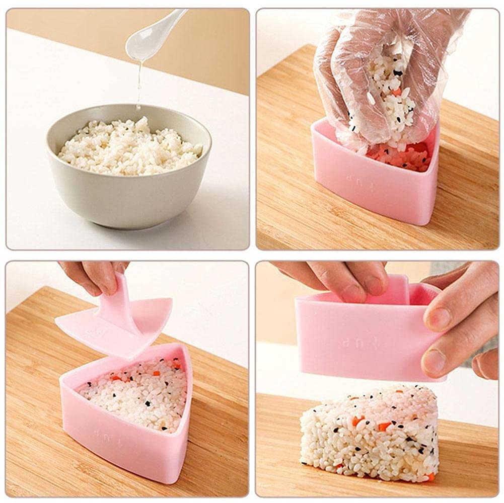 HiYi Triangle Onigiri Sushi Mold Press Molds Non Stick Sushi Making Kit 1 Each Large & Small DIY Rice Ball Maker Mold Sets, Sushi Bento Nori Seaweed Kitchen Rice Ball Mold DIY Kitchen Gadget, Pink