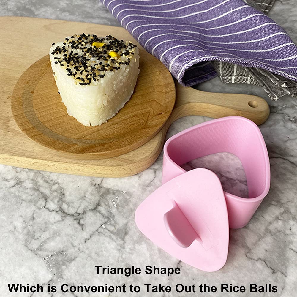 HiYi Triangle Onigiri Sushi Mold Press Molds Non Stick Sushi Making Kit 1 Each Large & Small DIY Rice Ball Maker Mold Sets, Sushi Bento Nori Seaweed Kitchen Rice Ball Mold DIY Kitchen Gadget, Pink