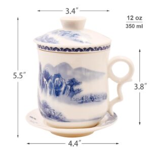 HODRME Chinese Porcelain Tea Mug-4 PCS Kit JingDeZhen Handmade Ceramic Kung Fu Tea Cup with Loose Leaf Tea Brewing System For Home Office Kitchen (Style B)