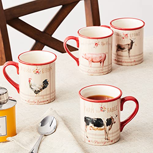 Certified International Famhouse 16 oz. Mugs,Set of 4 Assorted Designs