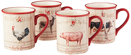 Certified International Famhouse 16 oz. Mugs,Set of 4 Assorted Designs