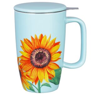 sunddo ceramic tea cup with infuser and lid for loose tea sunflower mug tea lovers gifts for women