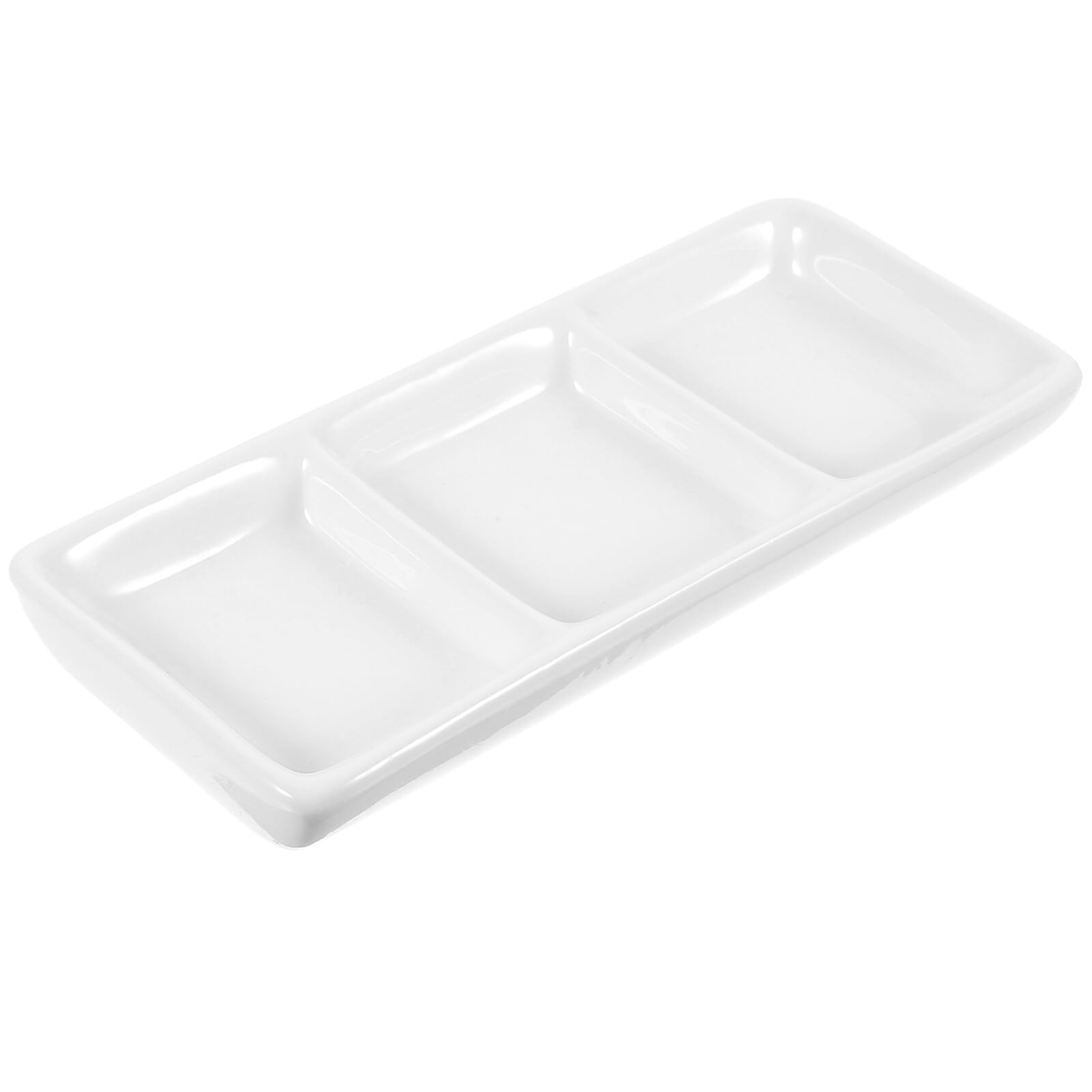 6 Inch Pure White Ceramic 3-Compartment Appetizer Serving Tray Rectangular Divided Sauce Dishes for Spice Dish Soy Sauce