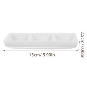 6 Inch Pure White Ceramic 3-Compartment Appetizer Serving Tray Rectangular Divided Sauce Dishes for Spice Dish Soy Sauce