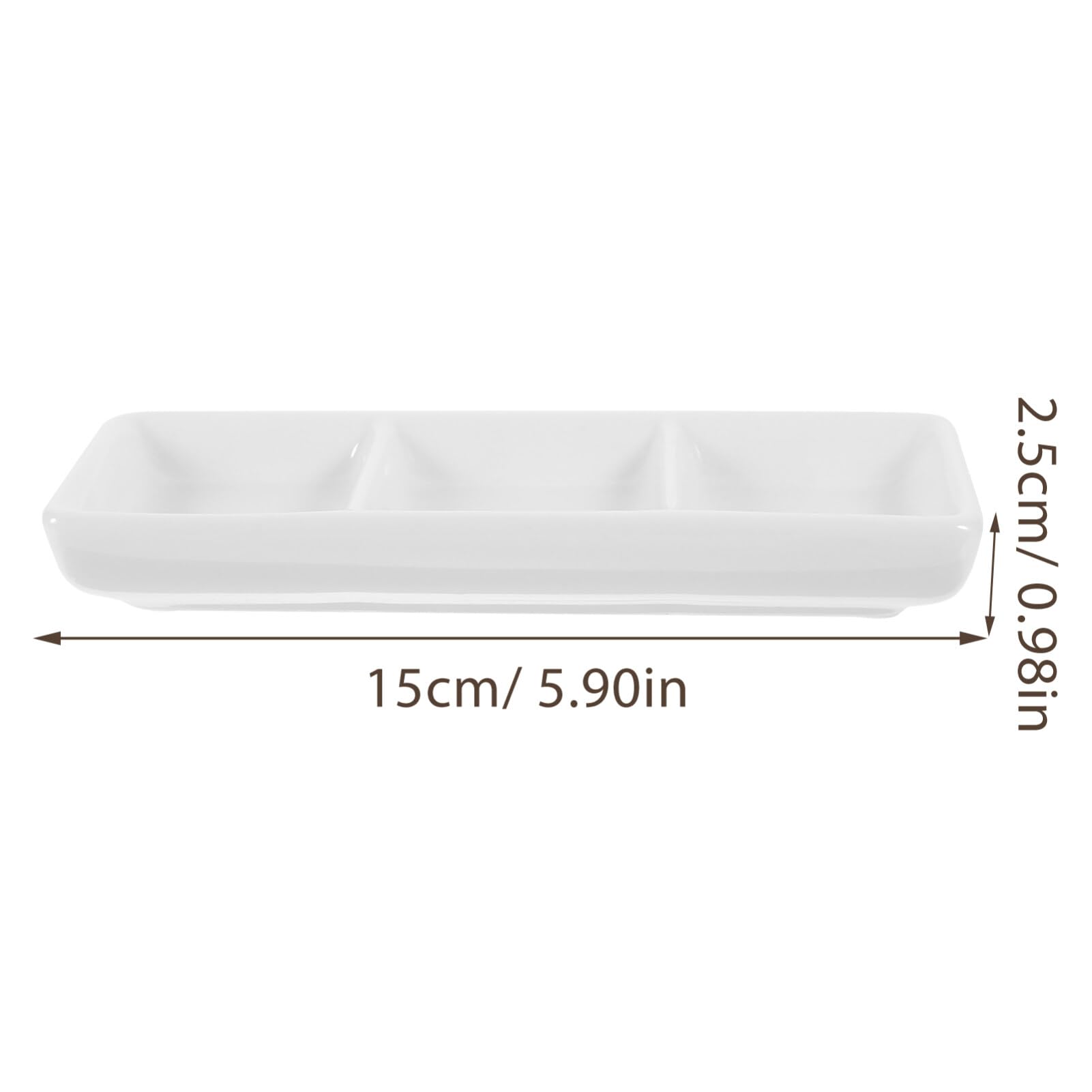 6 Inch Pure White Ceramic 3-Compartment Appetizer Serving Tray Rectangular Divided Sauce Dishes for Spice Dish Soy Sauce