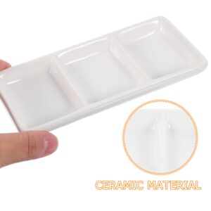 6 Inch Pure White Ceramic 3-Compartment Appetizer Serving Tray Rectangular Divided Sauce Dishes for Spice Dish Soy Sauce