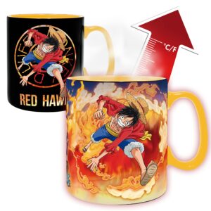 abystyle one piece luffy and sabo magic heat change ceramic coffee tea mug 16 oz. & absorbent coaster gift set anime manga drinkware 2 pcs