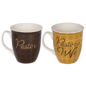 Dicksons Pastor & Pastor's Wife Filigree Medallion 16 Ounce Stoneware Coffee Mugs Boxed Set of 2