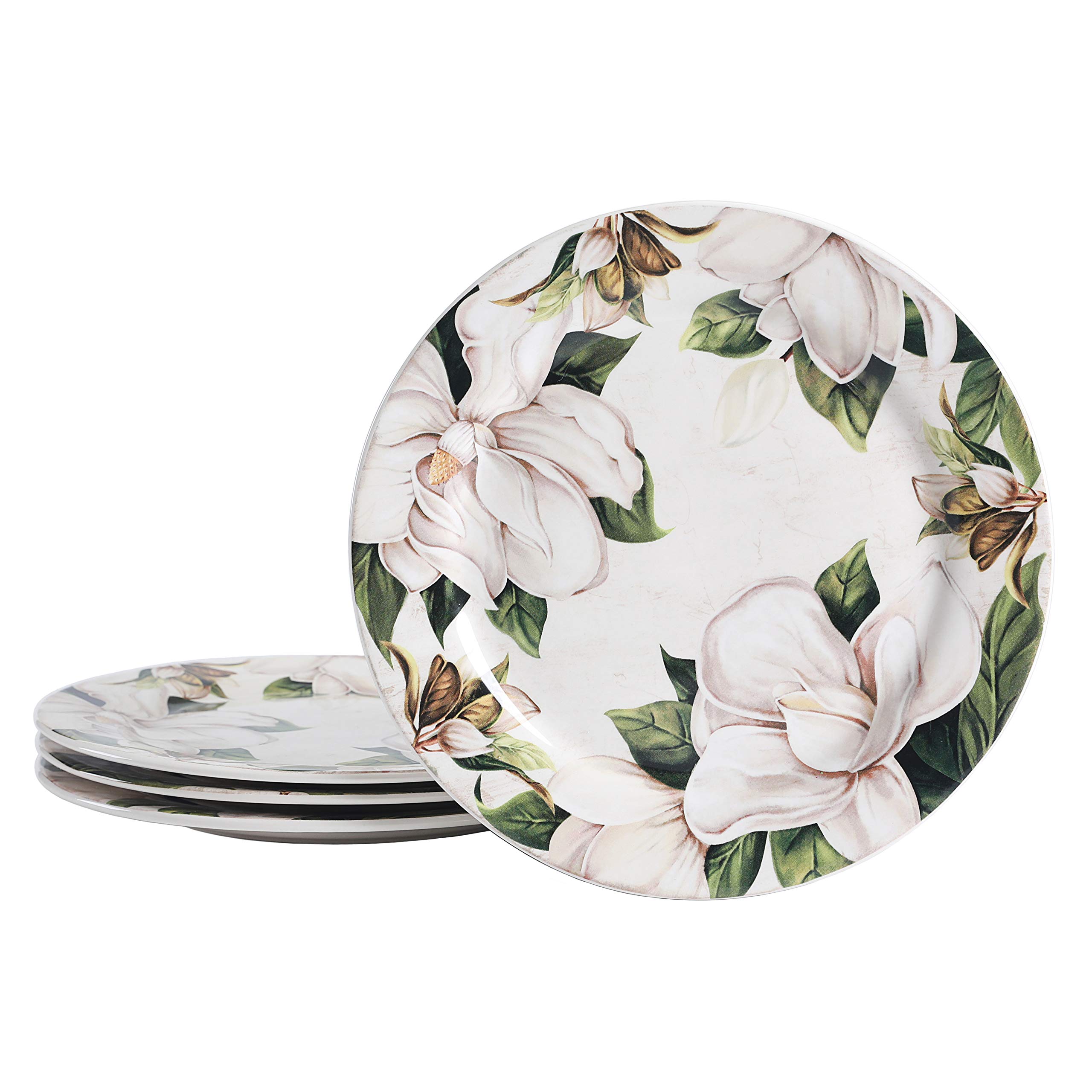 Bico Magnolia Floral 11 inch Dinner Plates, Set of 4, for Pasta, Salad, Maincourse, Microwave & Dishwasher Safe