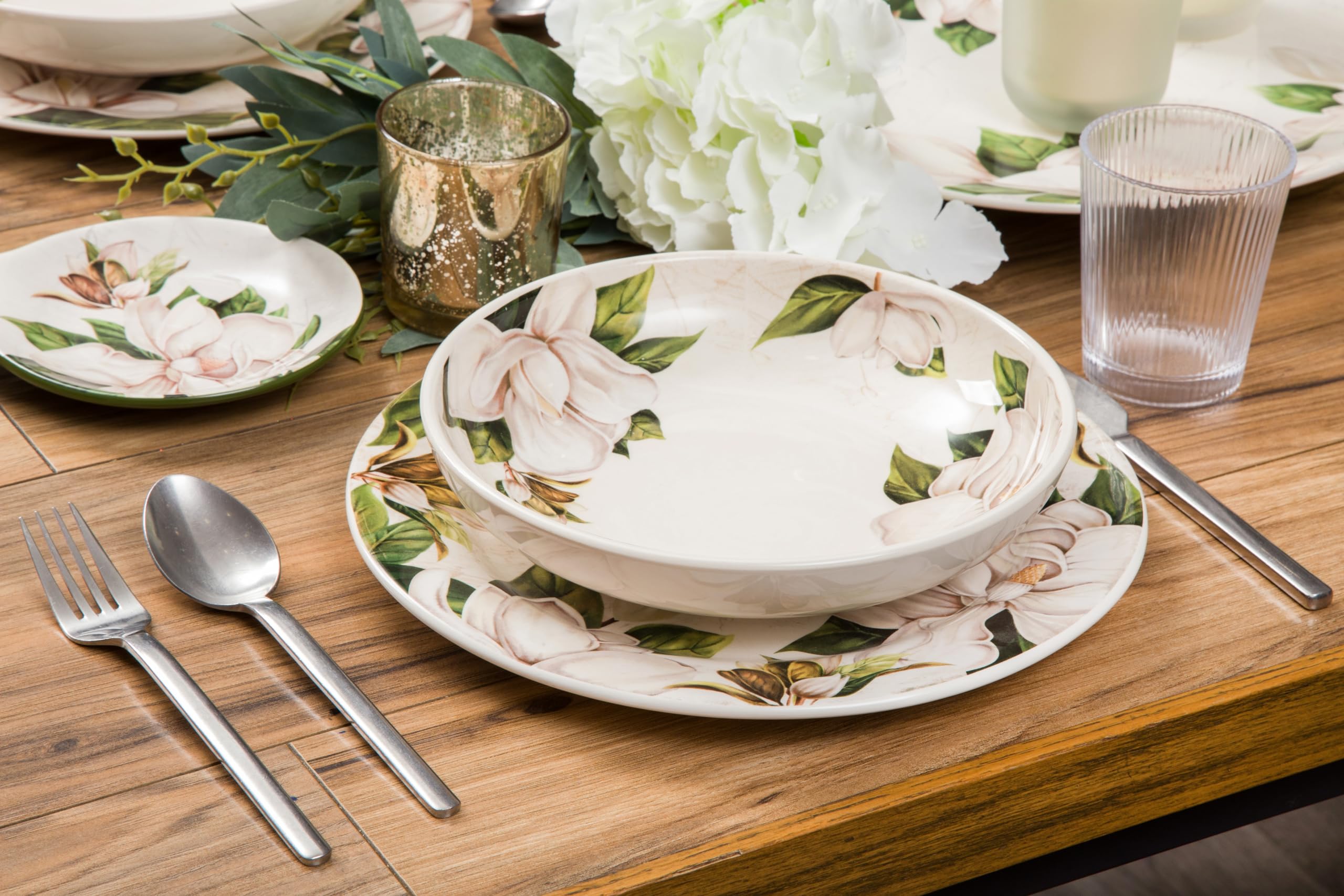 Bico Magnolia Floral 11 inch Dinner Plates, Set of 4, for Pasta, Salad, Maincourse, Microwave & Dishwasher Safe