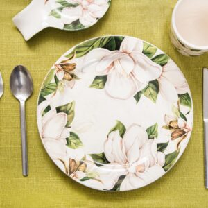 Bico Magnolia Floral 11 inch Dinner Plates, Set of 4, for Pasta, Salad, Maincourse, Microwave & Dishwasher Safe