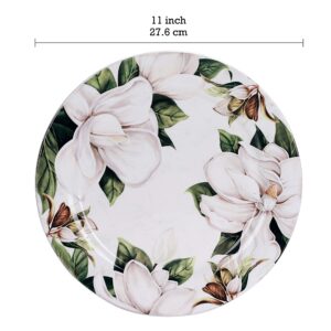 Bico Magnolia Floral 11 inch Dinner Plates, Set of 4, for Pasta, Salad, Maincourse, Microwave & Dishwasher Safe