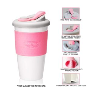 MOCHIC CUP Reusable Coffee Cup with Lid Portable Travel Mug with Non-Slip Sleeve BPA Free Dishwasher and Microwave Safe Friendly Coffee Mug (Pink,16oz)