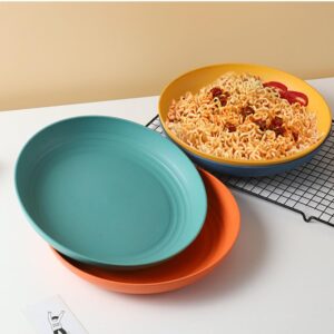 Vokop 8 Pack Wheat Straw Dinner Plates,Unbreakable Reusable Deep Plate Set-Dishwasher & Microwave Safe,Perfect for Dinner Dishes,Healthy for Kids Children & Adult-Round, 4pcs 10in & 4pcs 8in