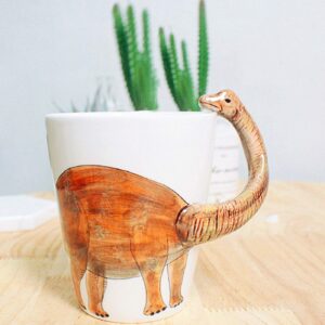 luckyse Dinosaur 3D Ceramic Mug, Long necked dragon Handle Novelty Animal Cup Gift for Christmas, Thanksgiving Day, Mother's Day, Father's Day (Dinosaur)