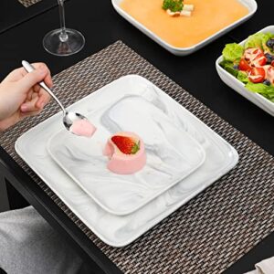 MALACASA Plates and Bowls Sets, 24-Piece Porcelain Dinnerware Sets for 6, Marble Grey Dish Set, Square Dinnerware Set with Dinner Plates and Bowls, Series IVY