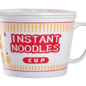 WHJY 27 oz Ceramic Modern Instant Noodles Bowl Cup Mug, Large Ramen Bowl with Handle & Lid, Ceramic Ramen Bowl, Soup Bowl, Instant Ramen Bowl, Ramen Bowls, Pasta Bowl - Red