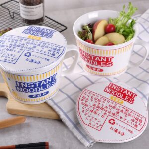 WHJY 27 oz Ceramic Modern Instant Noodles Bowl Cup Mug, Large Ramen Bowl with Handle & Lid, Ceramic Ramen Bowl, Soup Bowl, Instant Ramen Bowl, Ramen Bowls, Pasta Bowl - Red