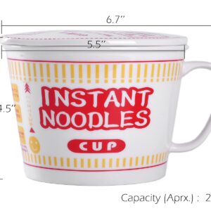 WHJY 27 oz Ceramic Modern Instant Noodles Bowl Cup Mug, Large Ramen Bowl with Handle & Lid, Ceramic Ramen Bowl, Soup Bowl, Instant Ramen Bowl, Ramen Bowls, Pasta Bowl - Red