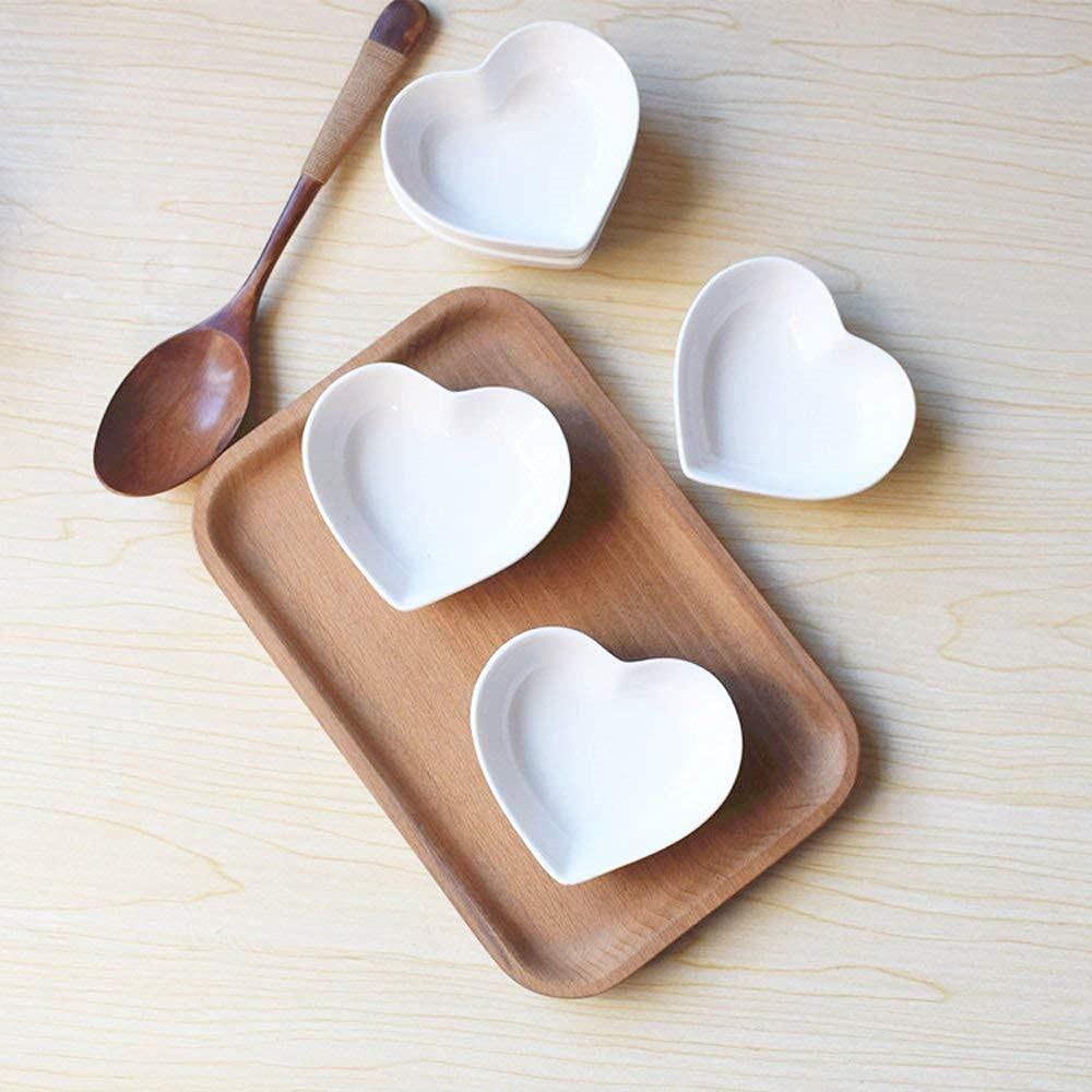 qqqqqq Ceramic Heart-shaped White Multipurpose Sauce Dish Seasoning Dishes Sushi Dipping Bowl Appetizer Plates Serving Dish Saucers Bowl(Set of 4)