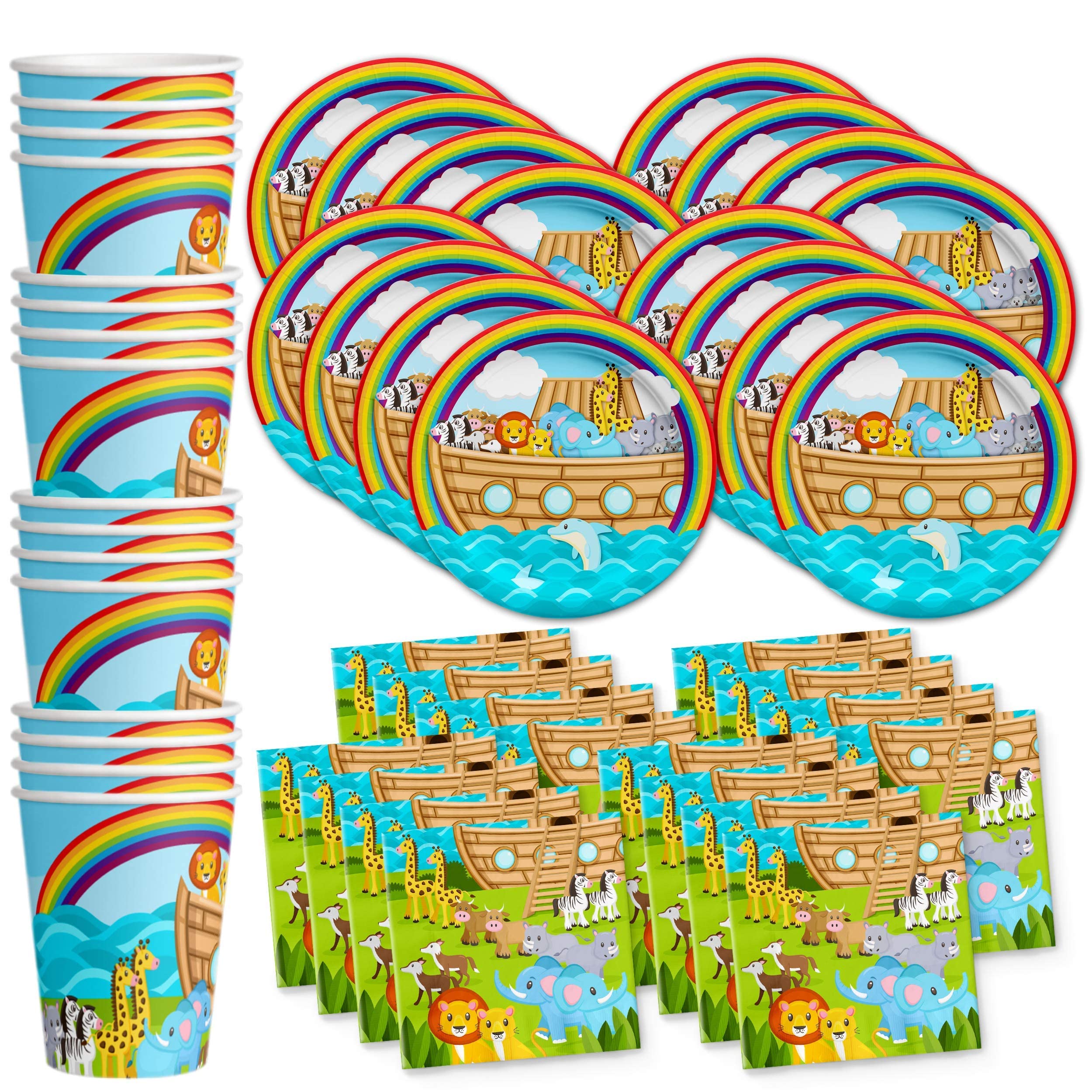 Noah's Ark Birthday Party Supplies Set Plates Napkins Cups Tableware Kit for 16