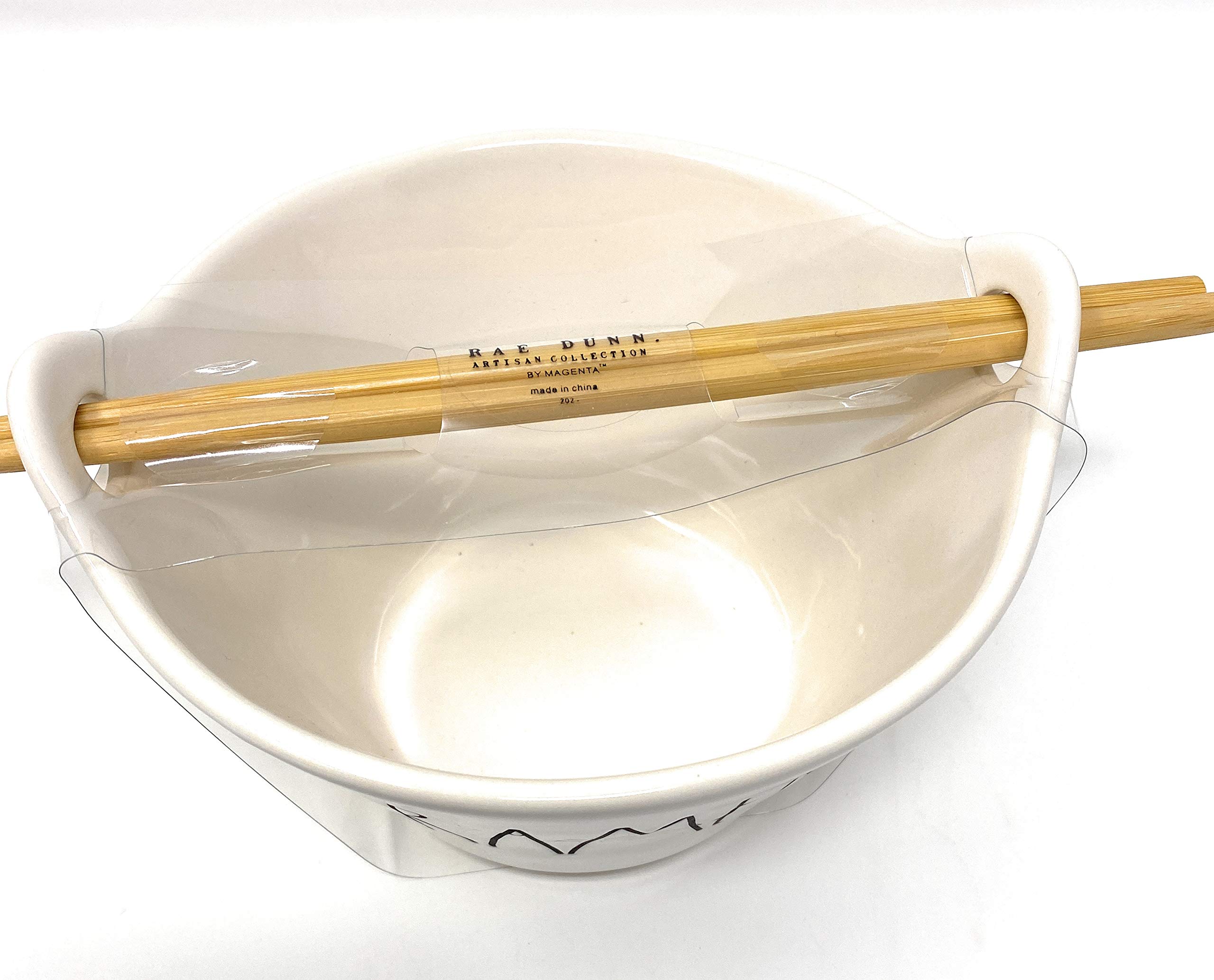 Rae Dunn RAMEN Japanese Styple Soup Bowls with Chopticks Ceramic Set of Two