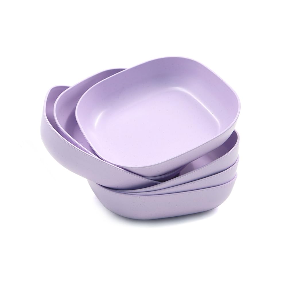 NA 6 PCS 5.7inch/14.5cm Square Lightweight Wheat Straw Plates, Deep Dinner Dishes, Camping Dinnerware for Serving pasta fruit (Purple)