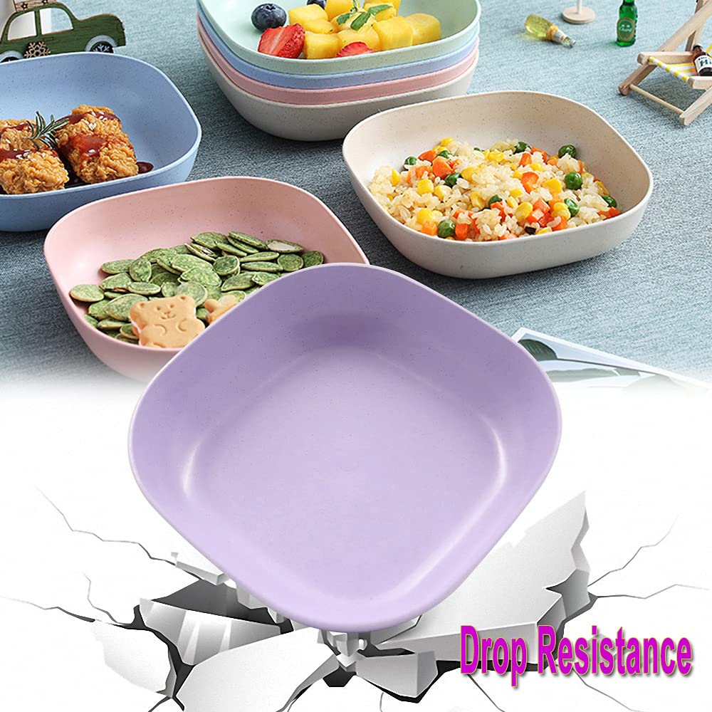 NA 6 PCS 5.7inch/14.5cm Square Lightweight Wheat Straw Plates, Deep Dinner Dishes, Camping Dinnerware for Serving pasta fruit (Purple)