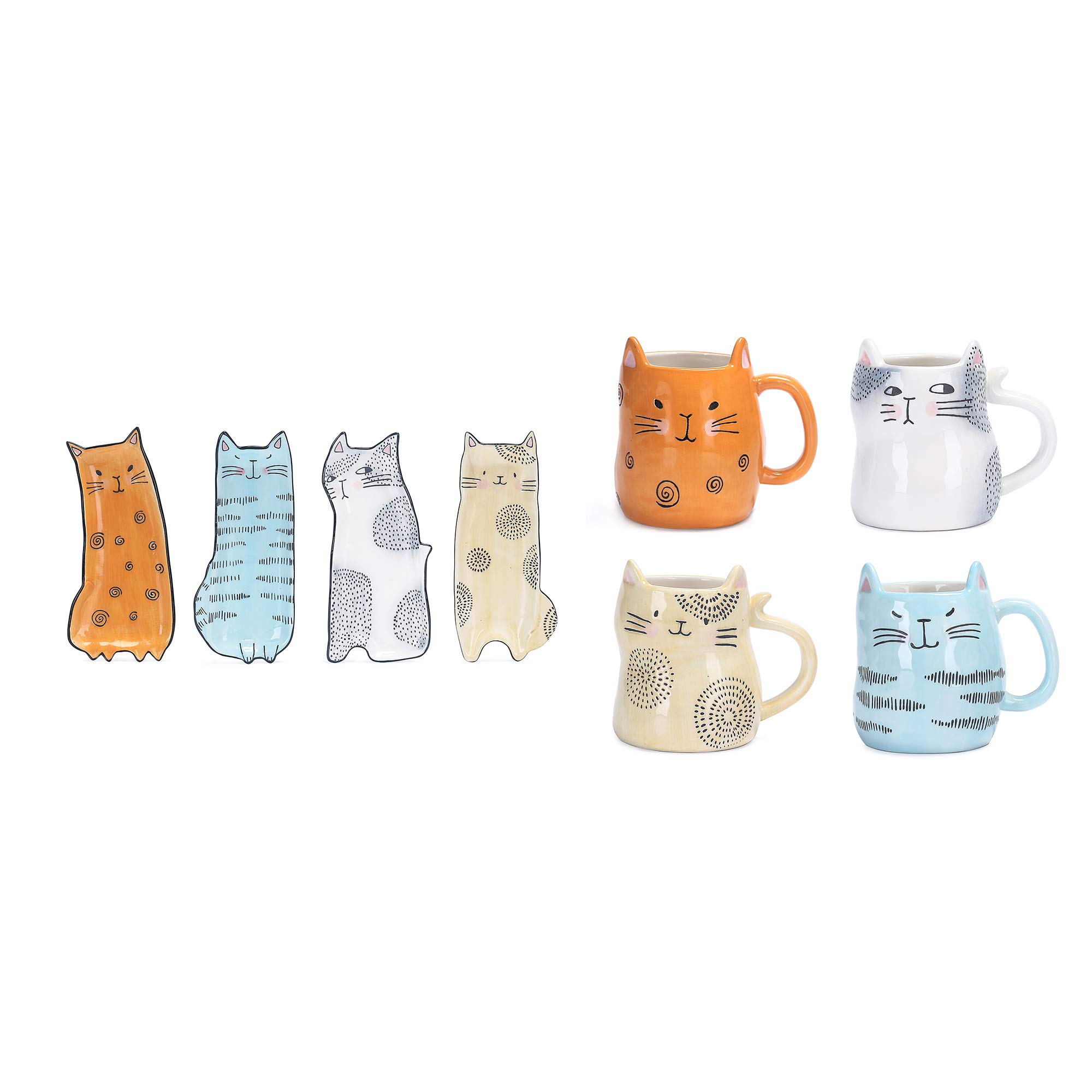 Bico Cartoon Cat Stoneware Dinnerware Set, Including Appetizer Plates & Mugs Set