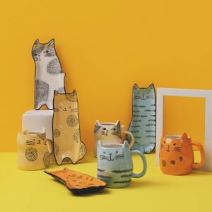 Bico Cartoon Cat Stoneware Dinnerware Set, Including Appetizer Plates & Mugs Set