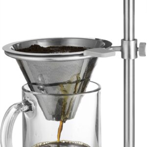 Gourmia GVD9320 Pour Over Stand Coffee Station - Freestanding Drip Coffee Stand with Reusable Stainless Steel Cone Filter - Make Coffee Directly into Mug, Cup or Thermos - Stainless Steel