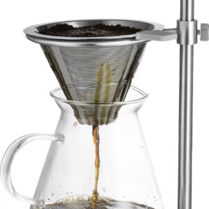 Gourmia GVD9320 Pour Over Stand Coffee Station - Freestanding Drip Coffee Stand with Reusable Stainless Steel Cone Filter - Make Coffee Directly into Mug, Cup or Thermos - Stainless Steel