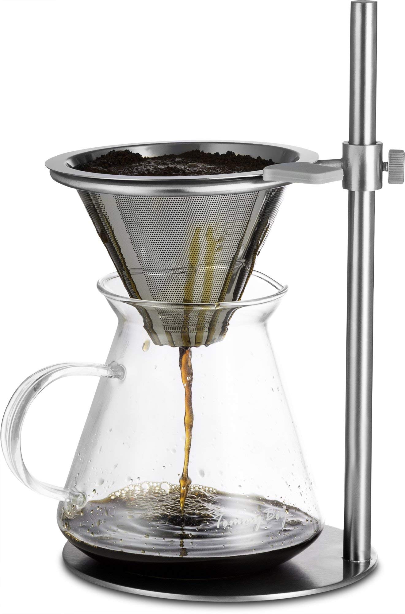 Gourmia GVD9320 Pour Over Stand Coffee Station - Freestanding Drip Coffee Stand with Reusable Stainless Steel Cone Filter - Make Coffee Directly into Mug, Cup or Thermos - Stainless Steel