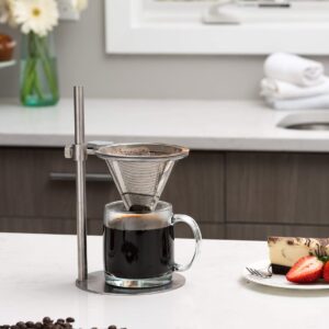 Gourmia GVD9320 Pour Over Stand Coffee Station - Freestanding Drip Coffee Stand with Reusable Stainless Steel Cone Filter - Make Coffee Directly into Mug, Cup or Thermos - Stainless Steel