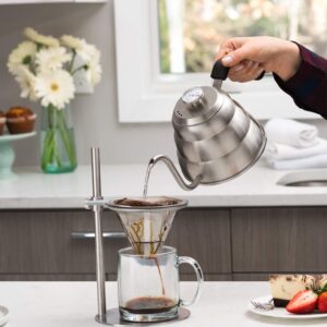 Gourmia GVD9320 Pour Over Stand Coffee Station - Freestanding Drip Coffee Stand with Reusable Stainless Steel Cone Filter - Make Coffee Directly into Mug, Cup or Thermos - Stainless Steel