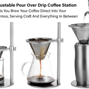 Gourmia GVD9320 Pour Over Stand Coffee Station - Freestanding Drip Coffee Stand with Reusable Stainless Steel Cone Filter - Make Coffee Directly into Mug, Cup or Thermos - Stainless Steel