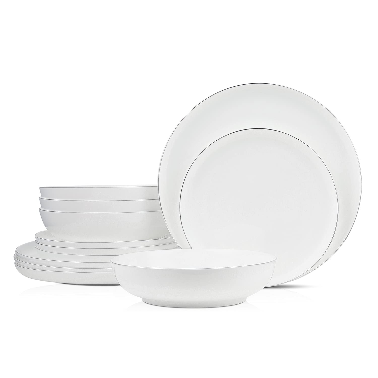 Stone Lain Gabrielle Bone China Dinnerware Set, 12-Piece Service for 4, White and Platinum